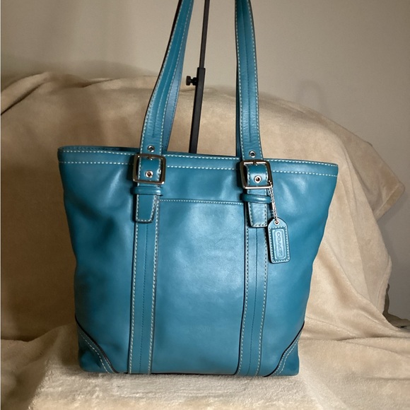 Coach | Bags | Coach Hampton Blue Smooth Leather Tote Bag | Poshmark